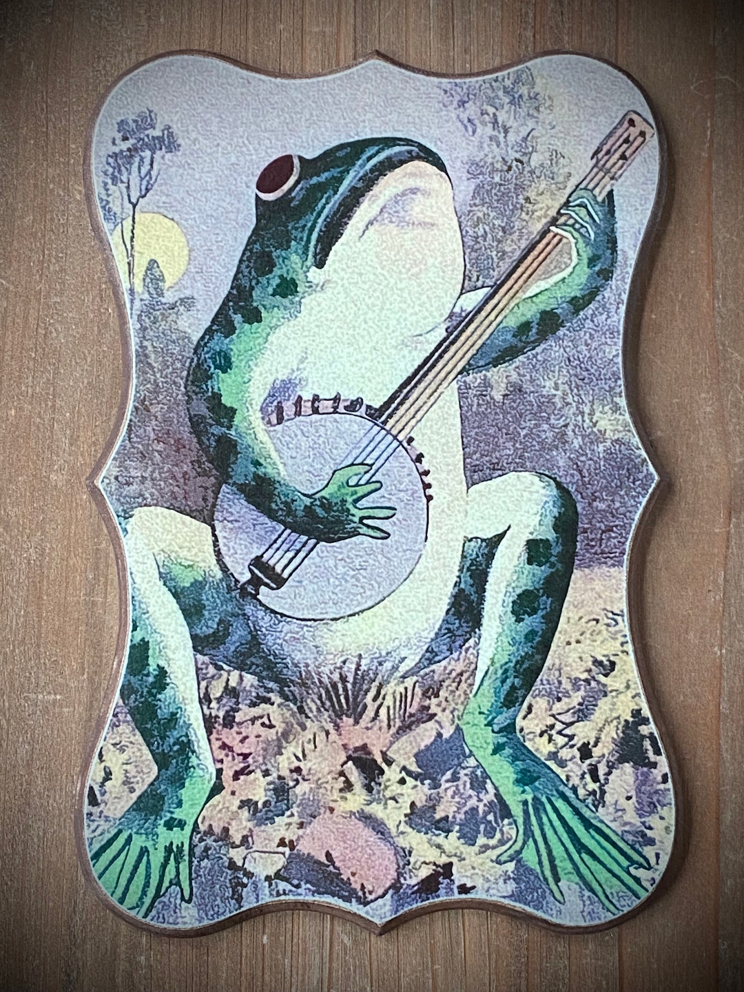 Frog Playing Banjo Vintage Illustration Distressed Plaque Sign Decor ...