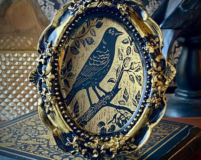 Black and Gold Framed Oddity Black Bird Raven Crow With Three Legs ...