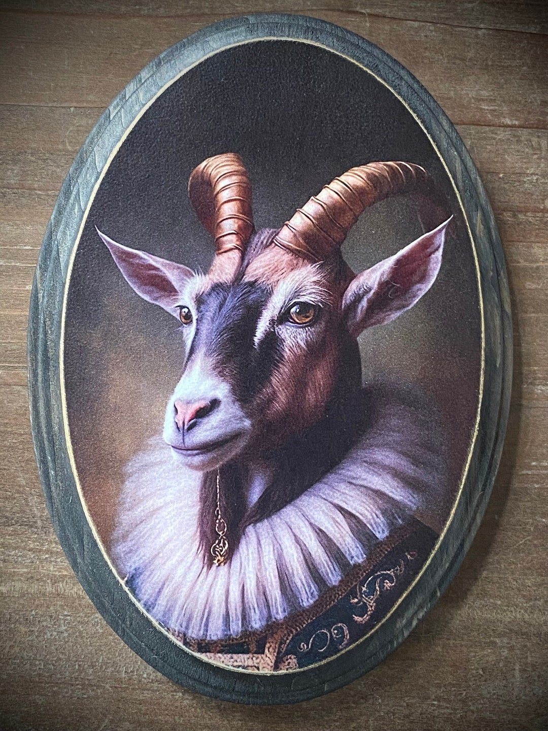 Goat Ram Solid Wood Distressed Victorian Portrait Plaque Sign ...