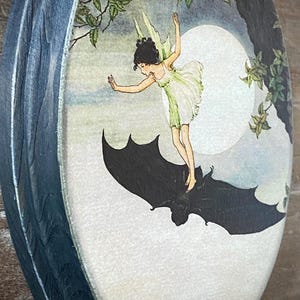 Fairy Riding Bat Fairy Tale Story Book Vintage Illustration Distressed ...