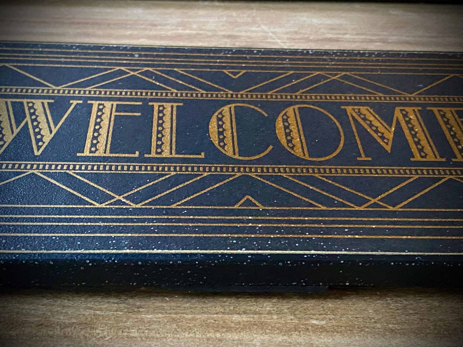 Welcome Art Deco Distressed Sign Plaque Black With Metallic Gold ...