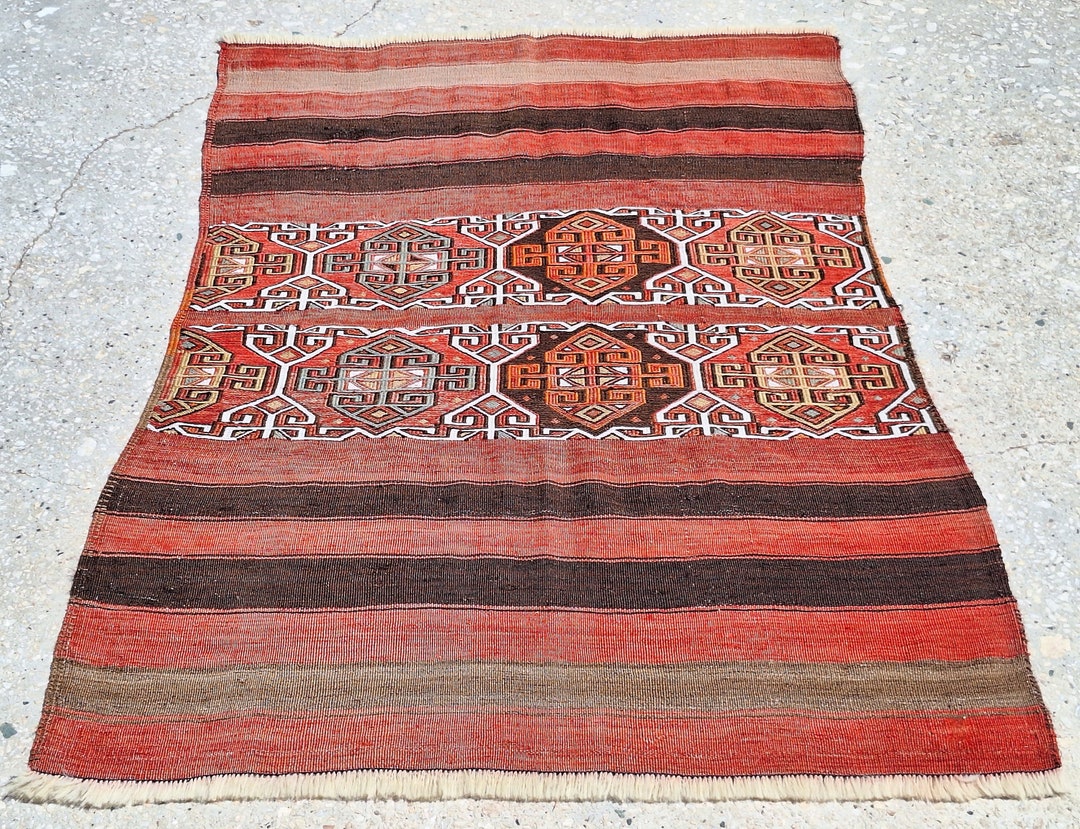 1950s Primitive Vintage Turkish Nomad Soumak Kilim From Çankırı 92cm X ...