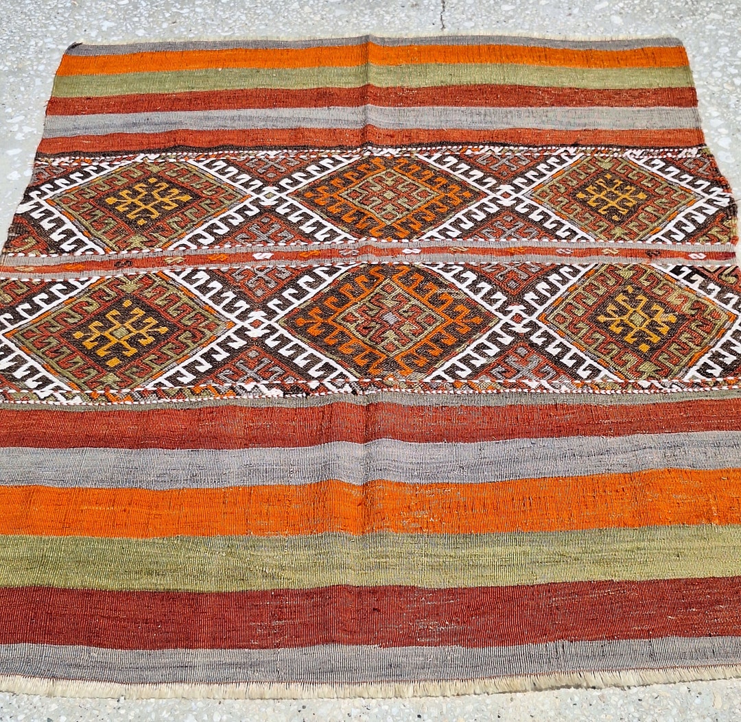 1950s Primitive Vintage Turkish Nomad Soumak Kilim From Adana 118cm X ...