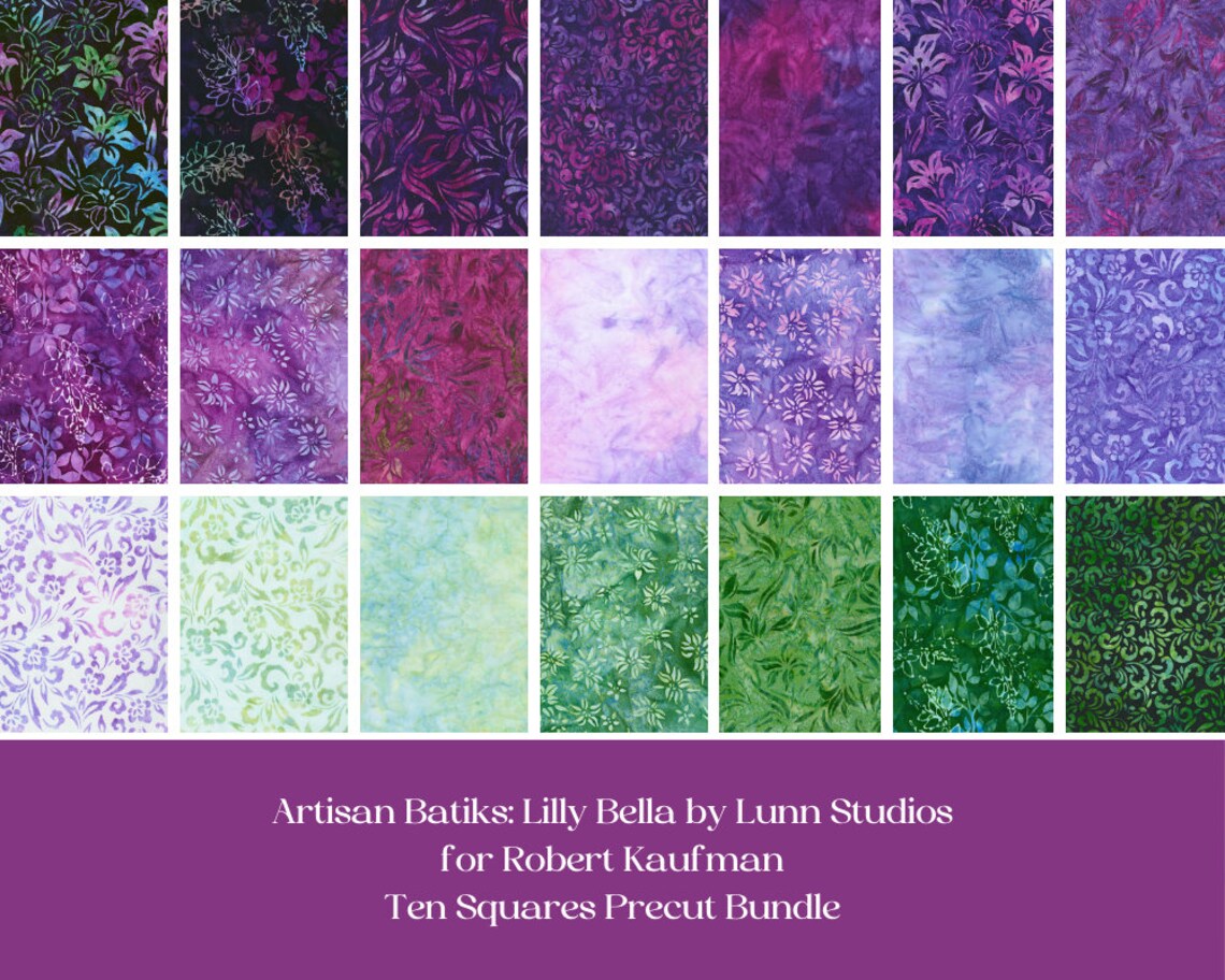 Purple and Green Floral Quilt, Ten Squares Layer Cake, Lilly Bella by ...