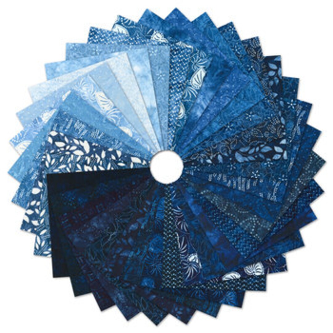 Blue Quilt Fabric Layer Cake, Kasuri by Lunn Studios for Robert Kaufman, Blue Batiks With Leaves ...