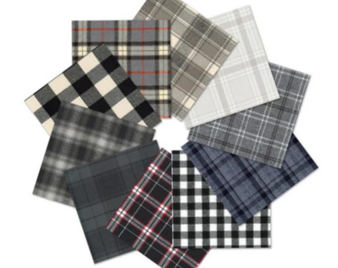 Black, White and Gray Flannel Fat Quarters, Mammoth Flannels Shadows ...