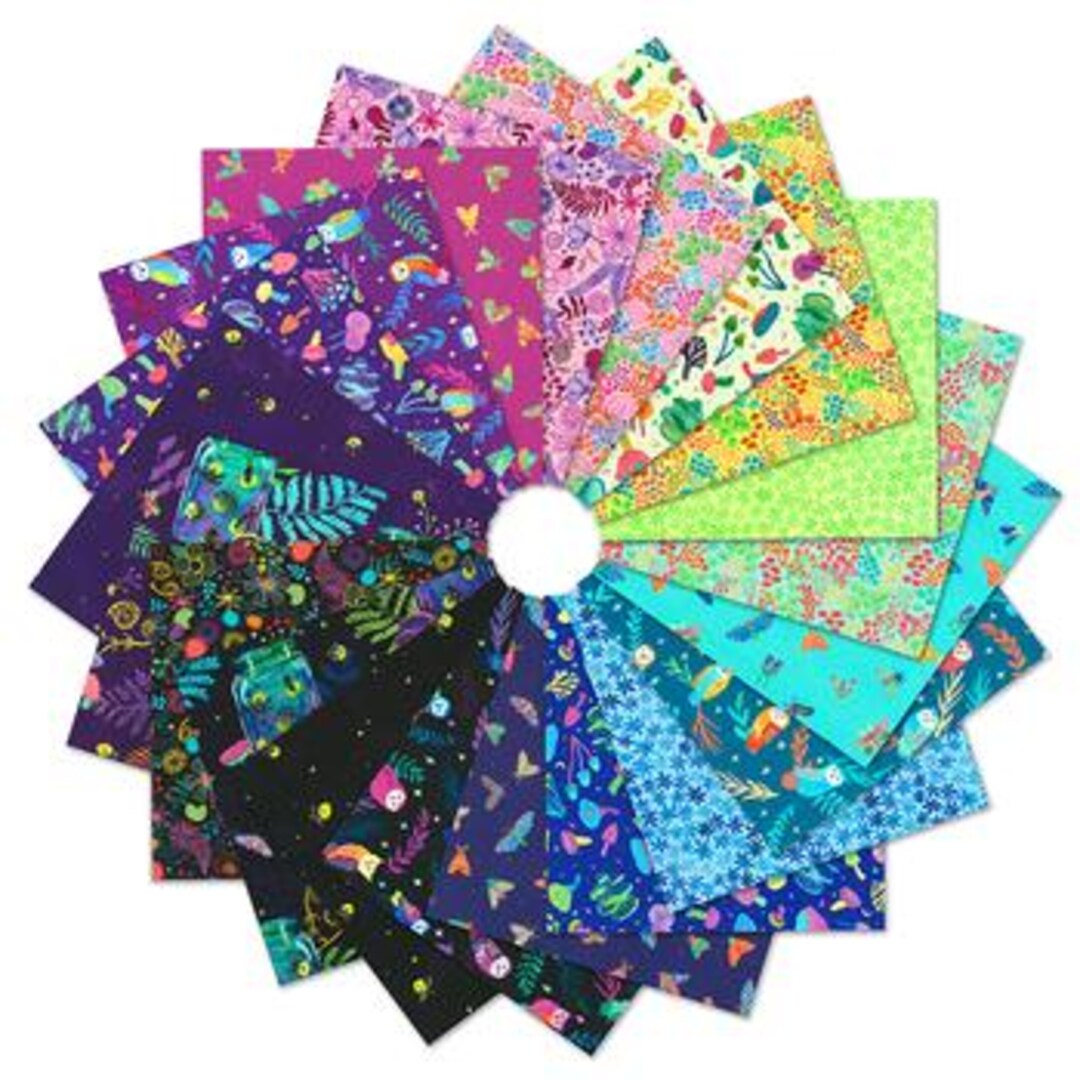 Neon Nighttime Quilt Fabric Fat Quarter Bundle, Garden Lights by Robert ...