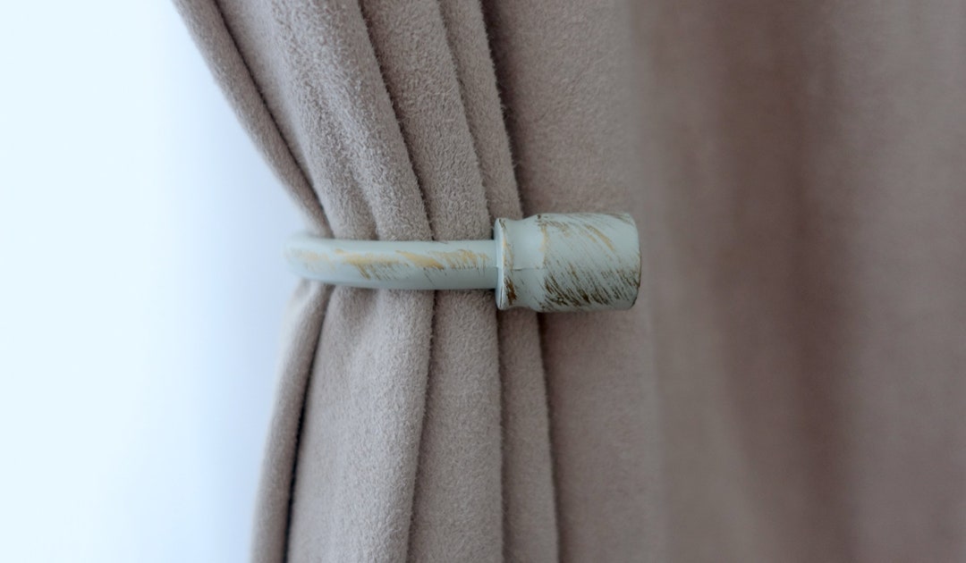 Boho Chic Vintage White Metal Curtain Holdbacks, Minimalist Old Ivory ...