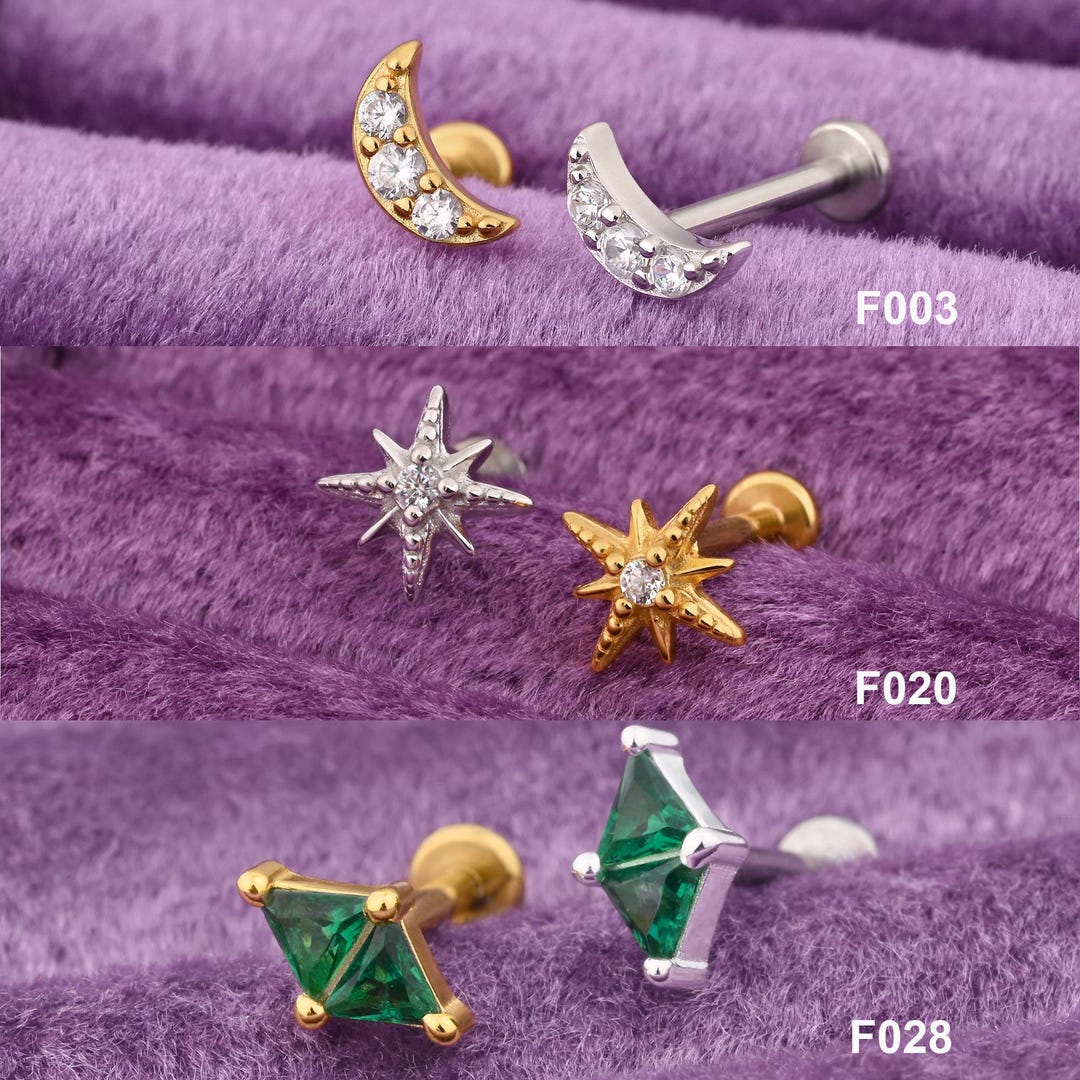 Dainty Moon/octagram/emerald Titanium Stud Earrings for Women ...