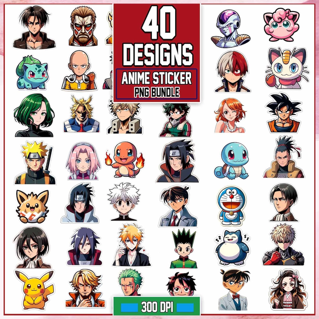 40 Anime Sticker Bundle Png, ANIME STICKER DESIGN Bundle, Best Sticker ...