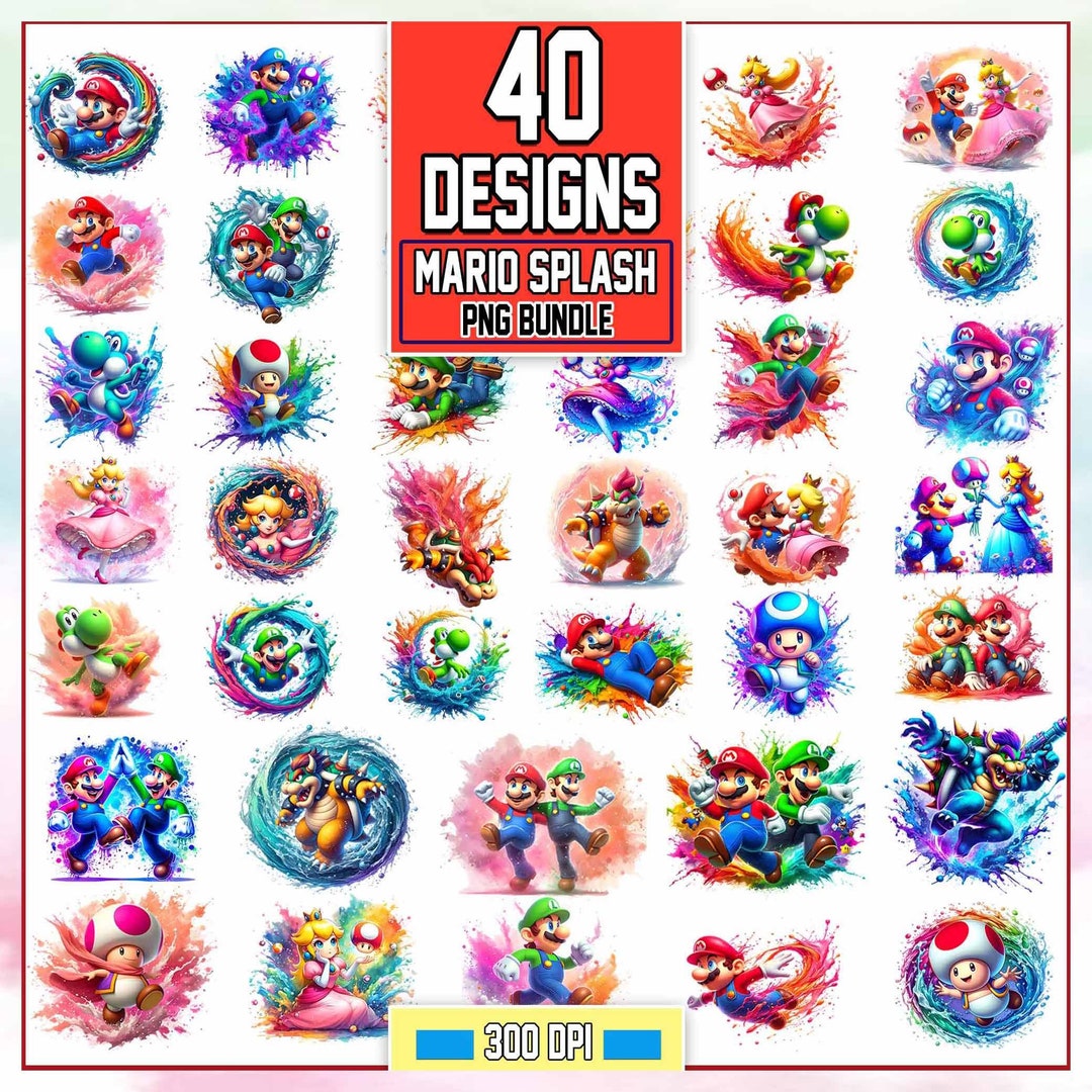 40 Mario Splash Art Bundle Png, Mario Splash and Watercolor Digital ...