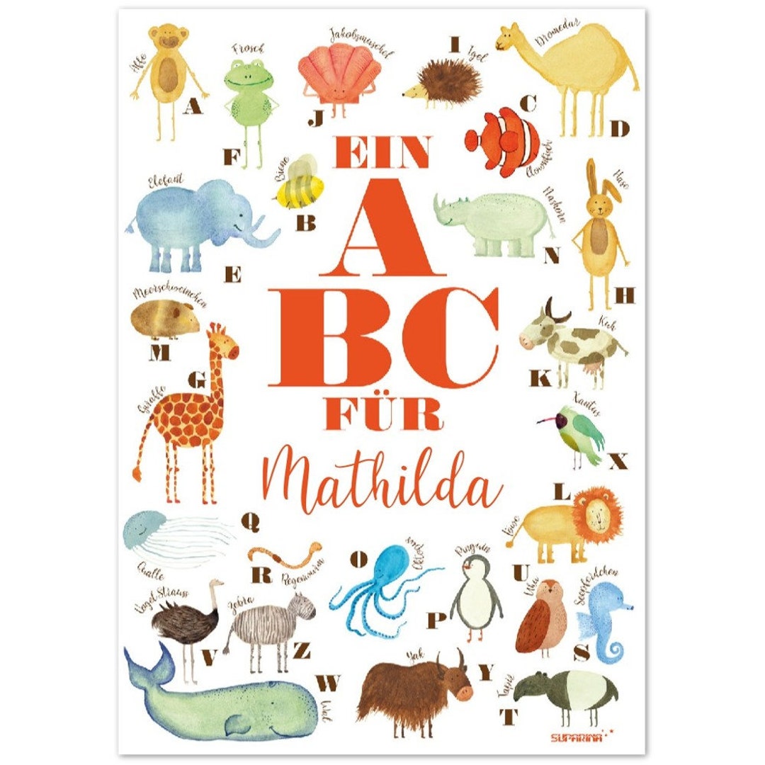 PDF ABC Personalized Animal Alphabet With Name Learning Poster A4 A3 A2 ...
