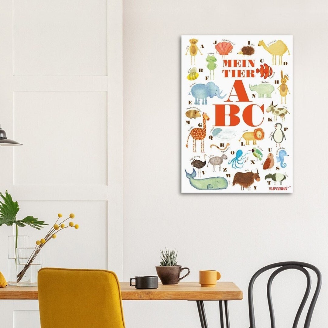 Animal ABC Alphabet Learning Poster A4 A3 A2 A1 Elephant Bee Monkey ...