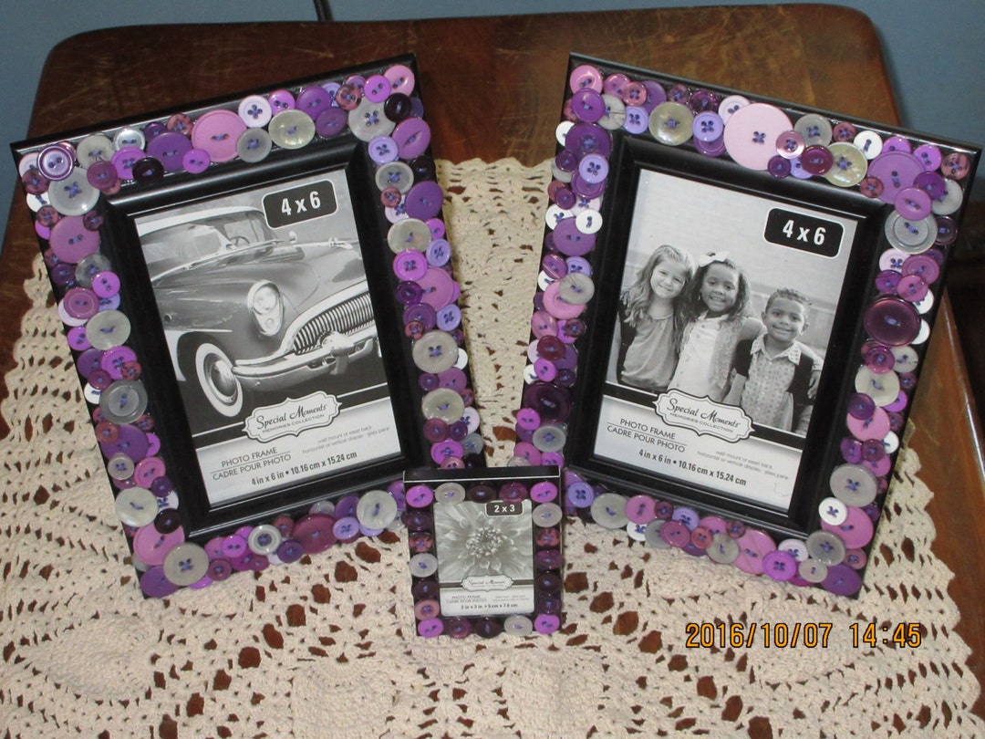 Button Picture Frame/ Purple Buttons/nursery/ Home Decor - Etsy