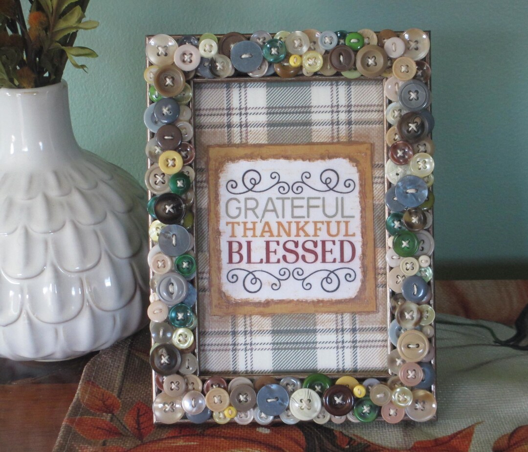 Fall Button Frame/ 4 X 6 Frame/ Button Art/ Thanksgiving/ Grateful/ Thankful/ Blessed - Etsy
