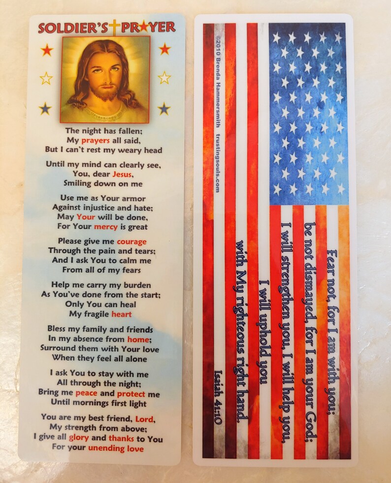 Soldier’s Prayer Bookmark/american Flag Bookmark/bronze Guardian Angel ...