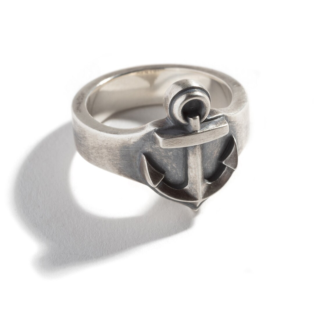 Mens Anchor Ring in Sterling Silver With Tarnished Patina. Masculine ...
