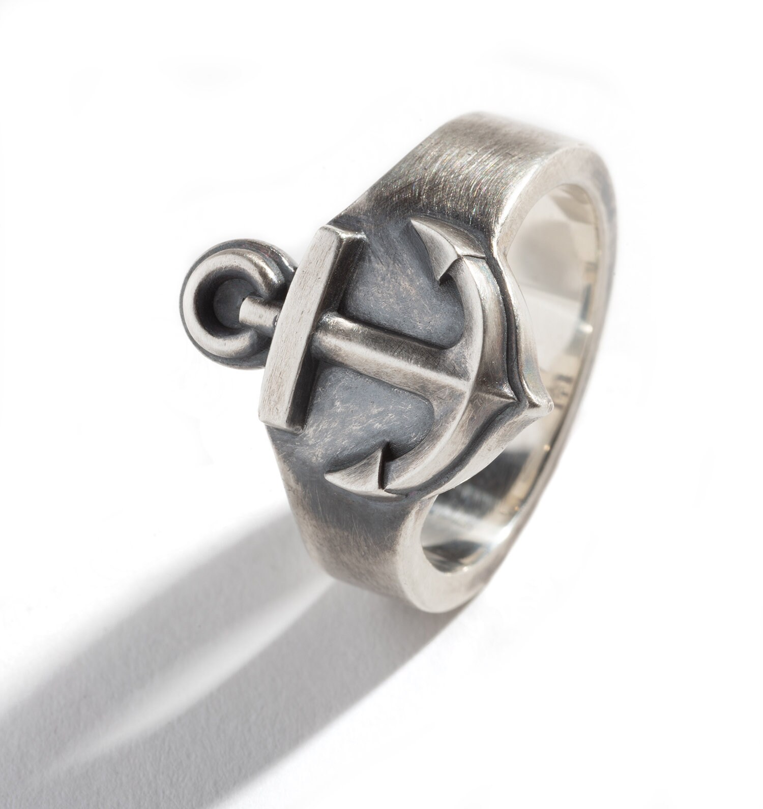 Mens Anchor Ring in Sterling Silver With Tarnished Patina. Masculine ...