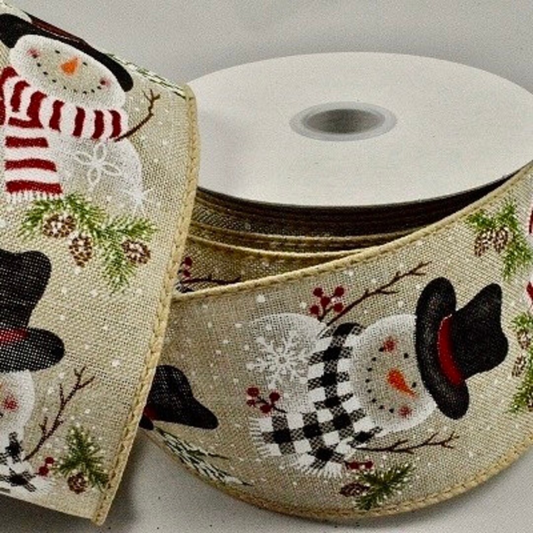 Natural Jute Christmas Ribbon Wired Edge Happy Snowman - Etsy