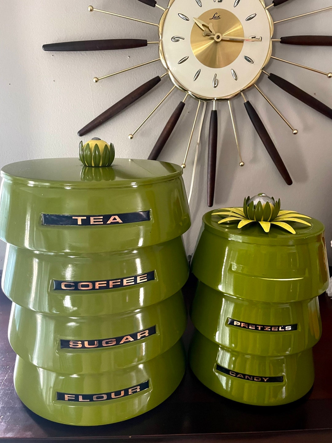 Vintage Avocado Green Metal Stacking Kitchen Canisters - Etsy