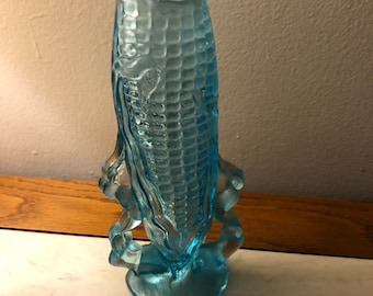 Blue Glass Corn Vase | Etsy
