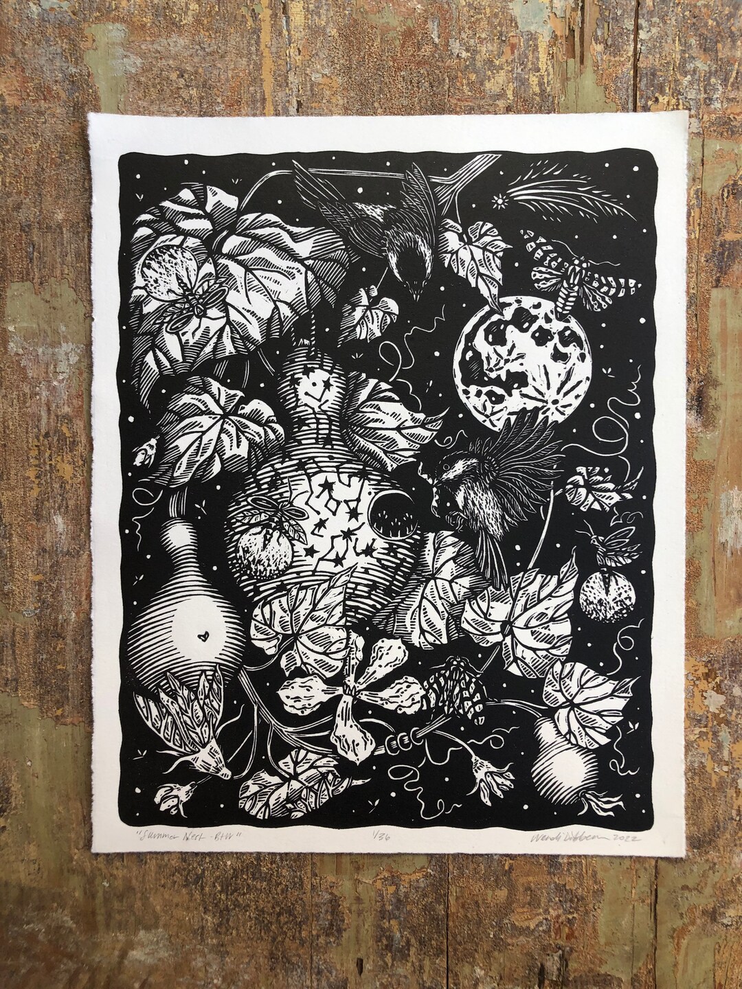 Summer Nest Black and White Linocut on Paper by Wendi Dibbern Original ...