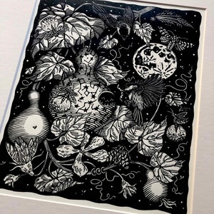 Summer Nest Black and White Linocut on Paper by Wendi Dibbern Original ...