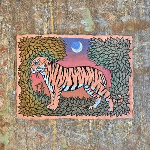 Tyger Tyger - Black or Rust - Multi-color Linocut on Handmade Paper by ...