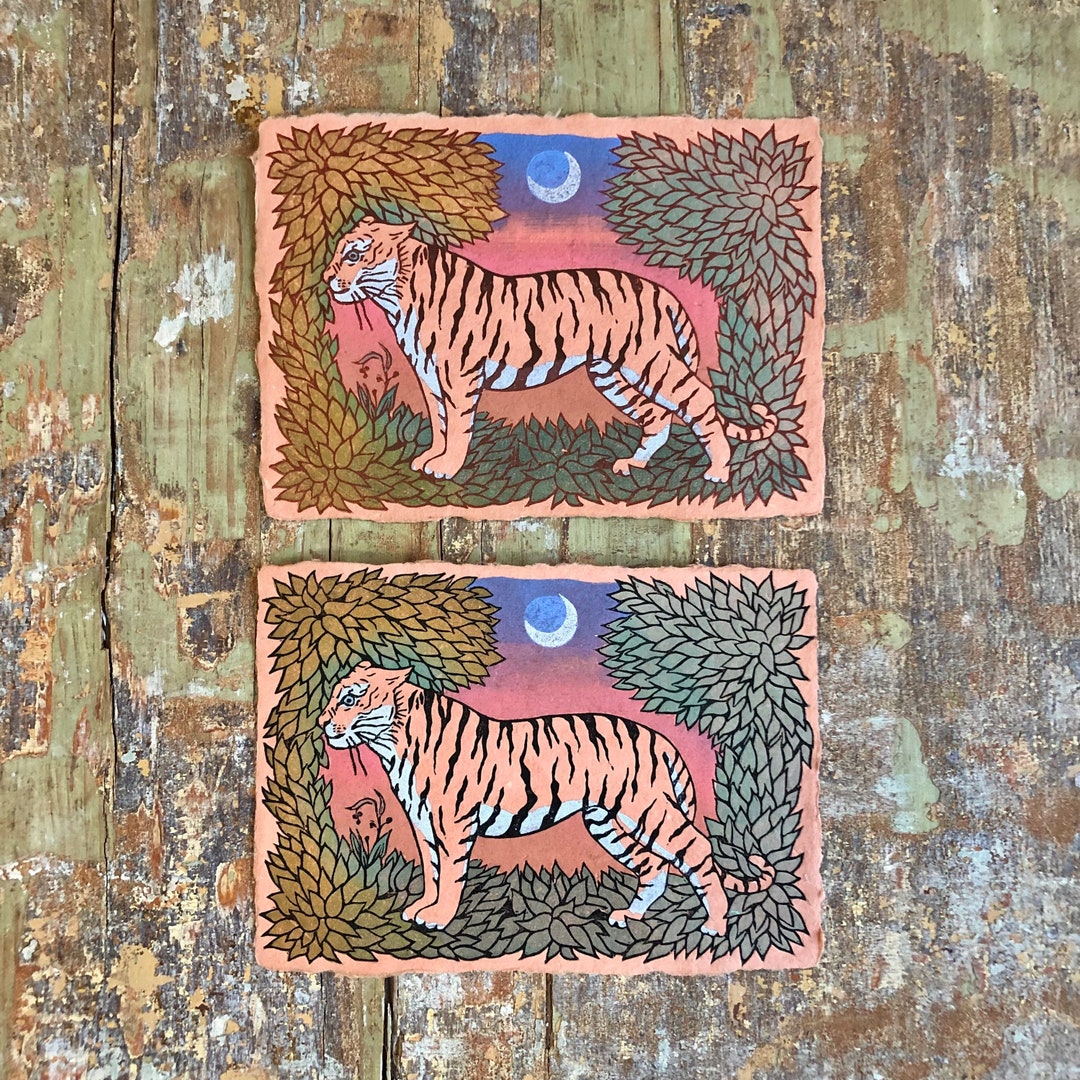 Tyger Tyger - Black or Rust - Multi-color Linocut on Handmade Paper by ...