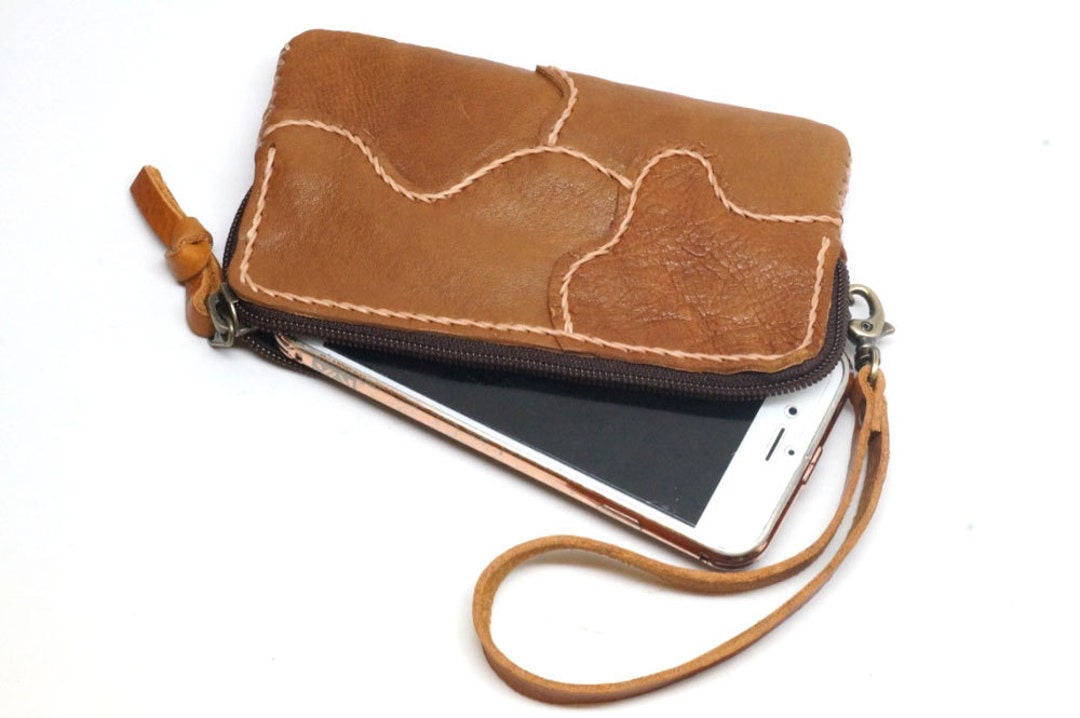 Hand Stitched Patchwork Leather Phone Bag: Wristlet Clutch - Etsy