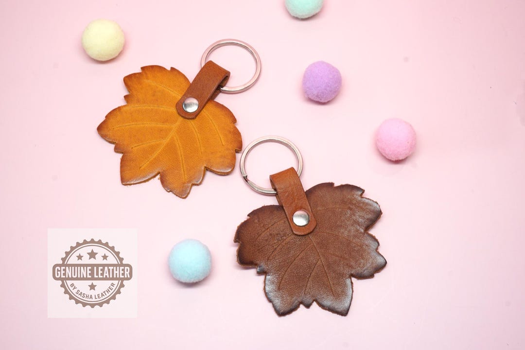 Leather Maple Leaf Keychain: Rustic Fall Bag Charm - Etsy
