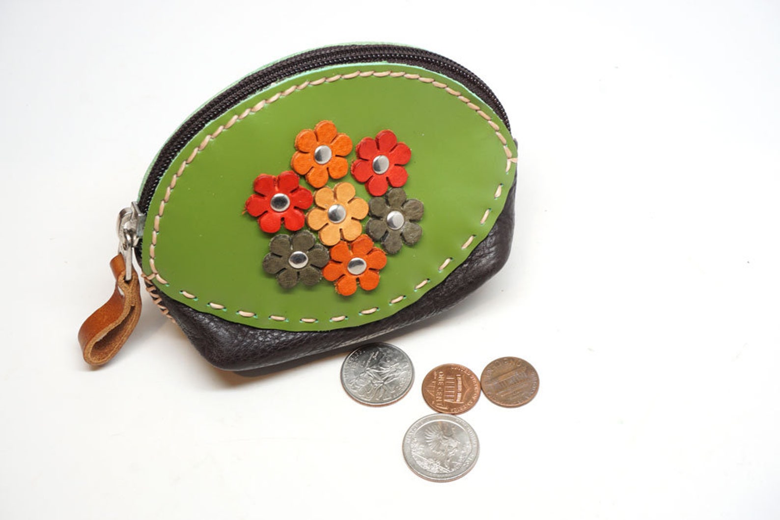 Leather Coin Purse With Flower Coin Wallet Coin Bag Hand - Etsy
