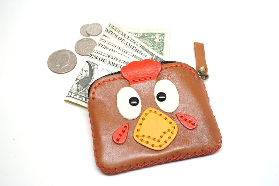 Genuine Leather Rooster Coin Purse, Coin Wallet, Coin Bag Hand Stitch ...
