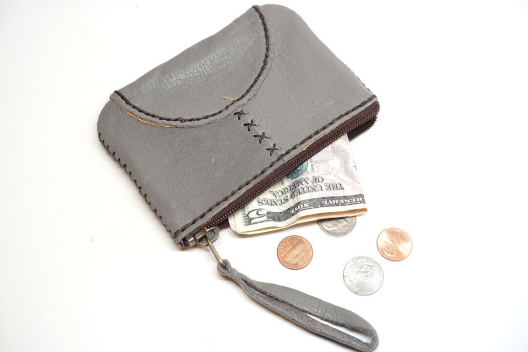 Hand Stitched Leather Coin Bag, Leather Minimal Wallet, Credit Card ...