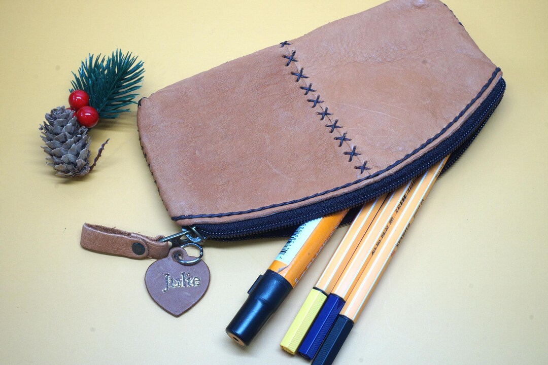 Personalized Leather Pencil Case With Name Tag: Artist Stationery Gift ...