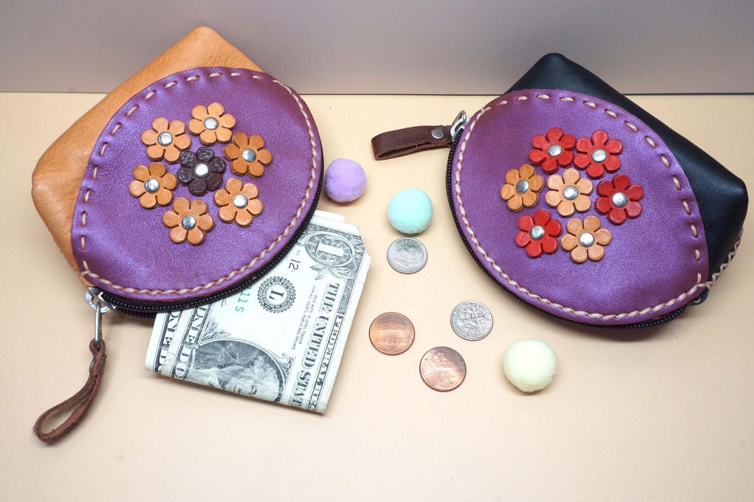Floral Leather Coin Pouch for Credit Cards, Compact Small Stuff Pouch ...