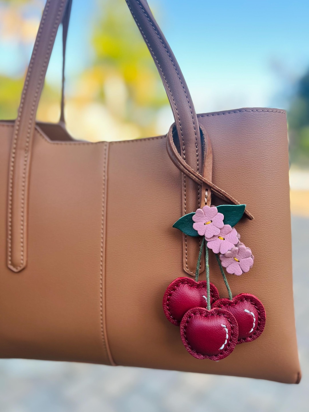 Leather Cherry Bag Charm: Handmade Purse Accessory - Etsy