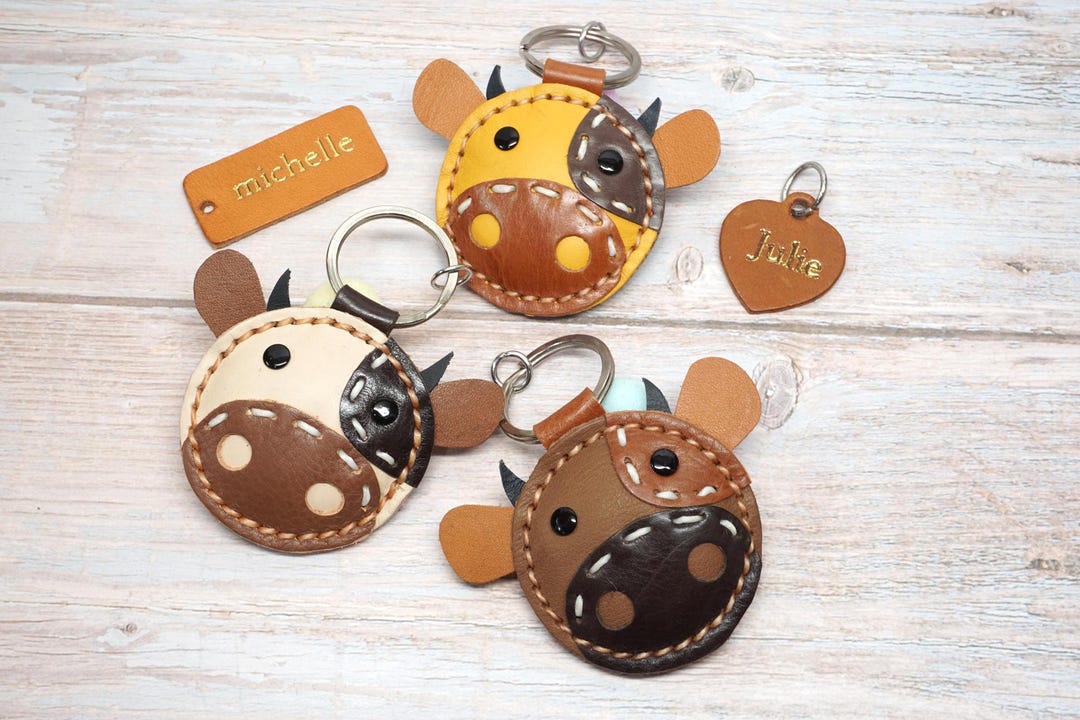 Personalized Plush Leather Cow Keychain: Farm Animal Keyring Gift - Etsy