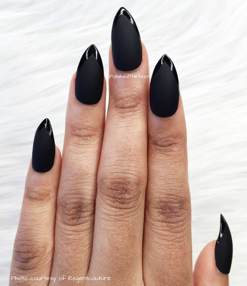 Black Matte and Gloss Fake Nails Faux Nails Gloss Tips - Etsy