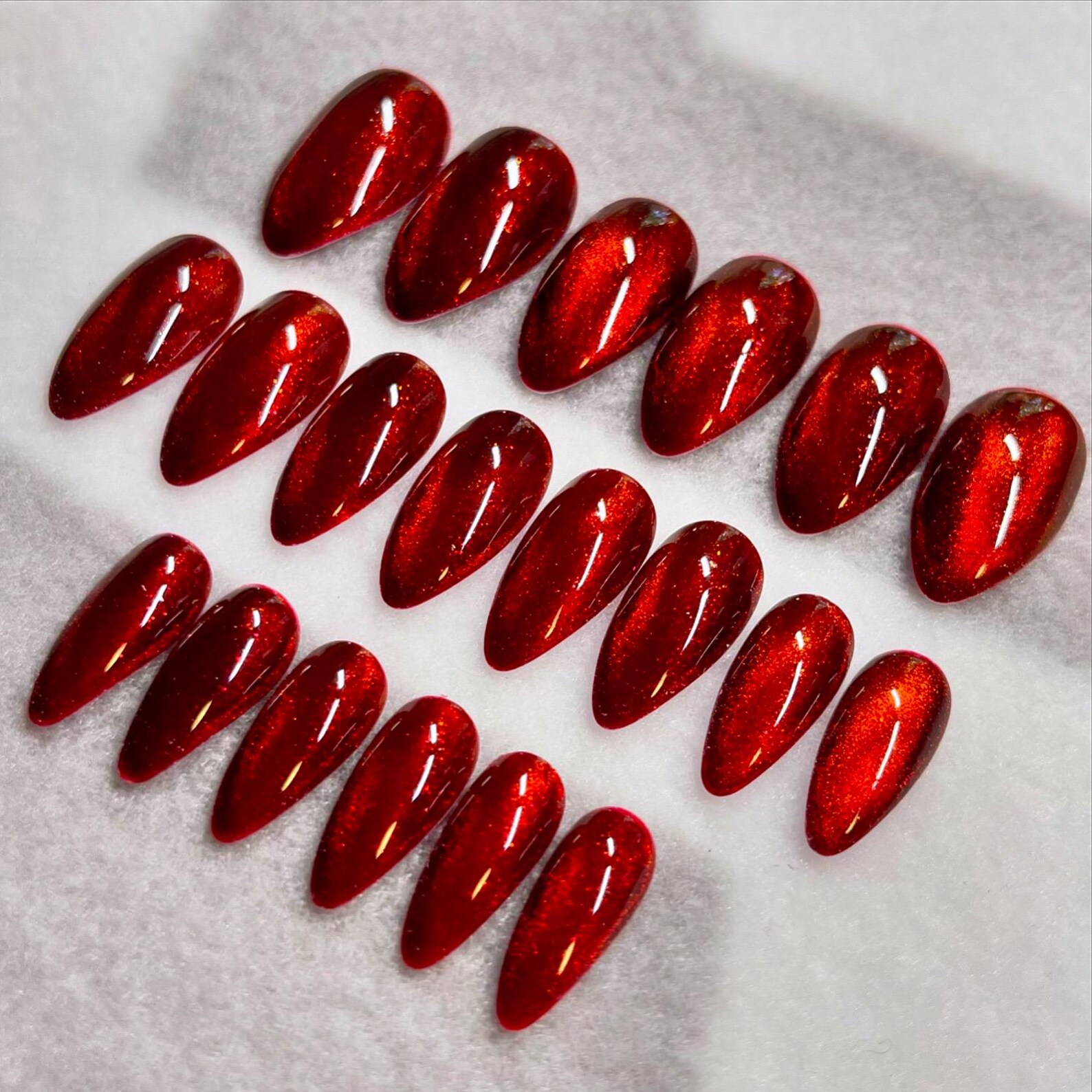 Red Glass Fake Nails, Faux Nails, Glue on Nails, Glass Look, Ruby ...