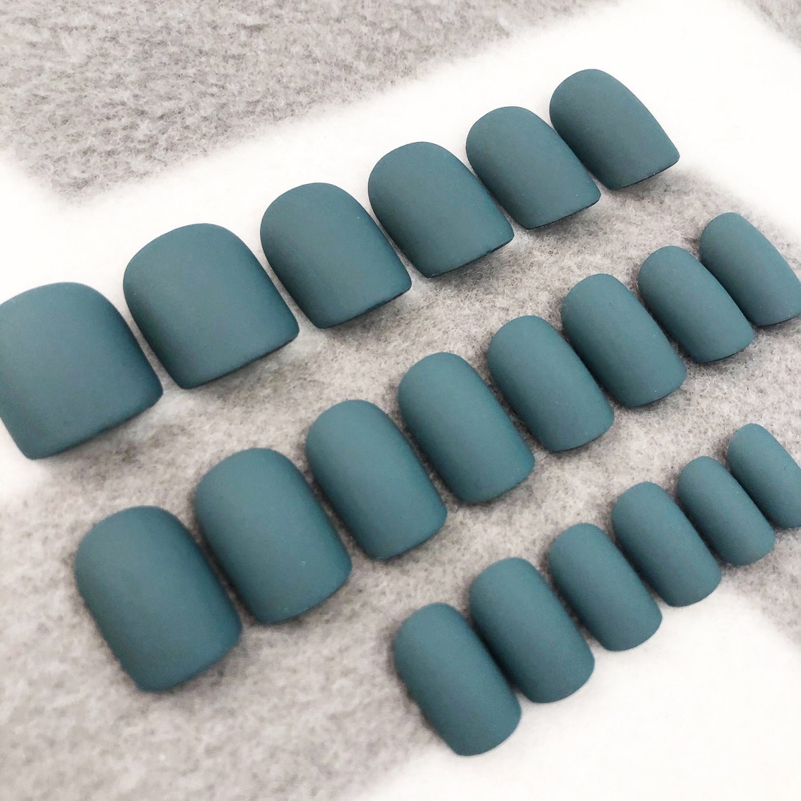 Stone Blue Fake Nails Faux Nails Glue on Nails Gray Nails - Etsy