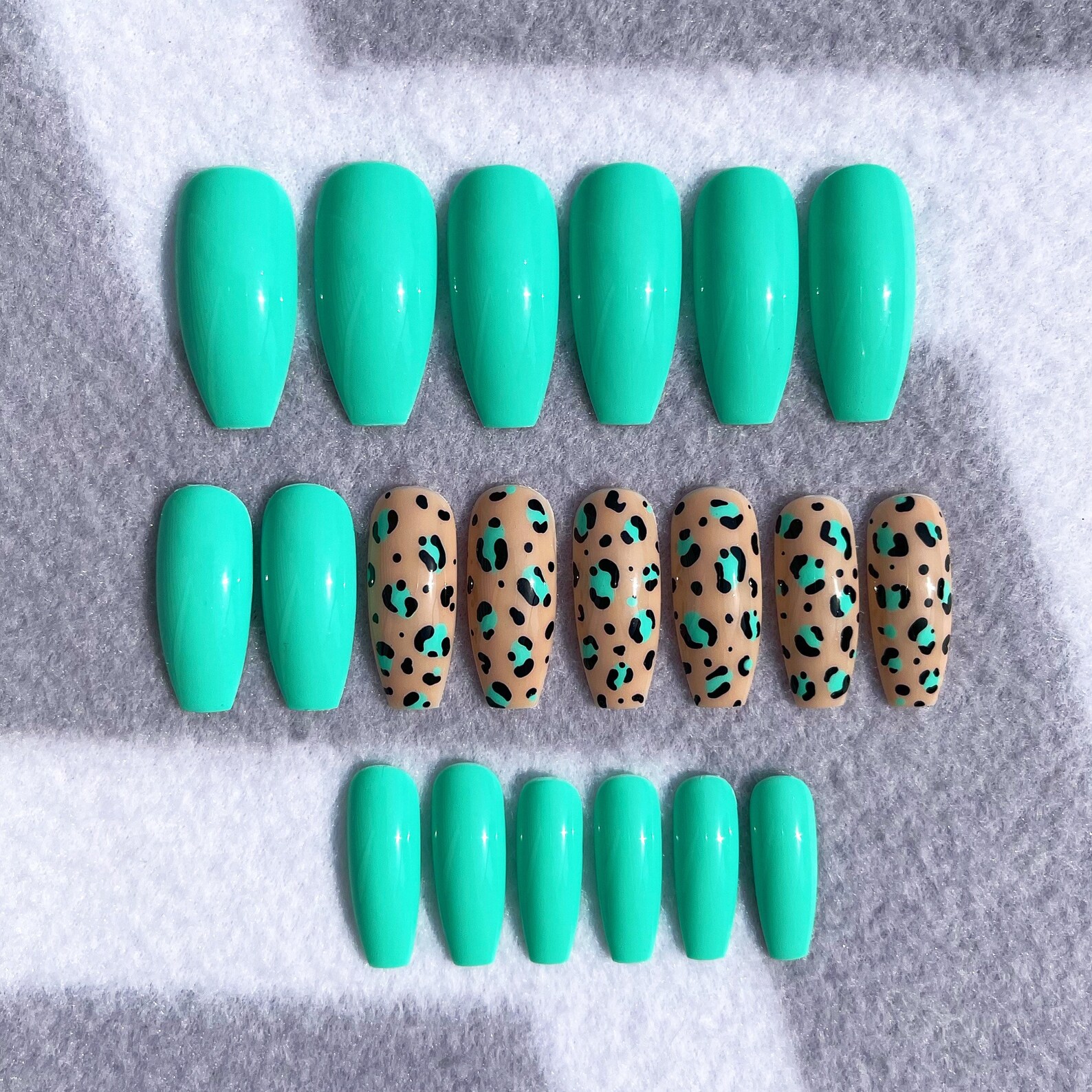 Mint Leopard Print Fake Nails Press on Nails Faux Nails - Etsy