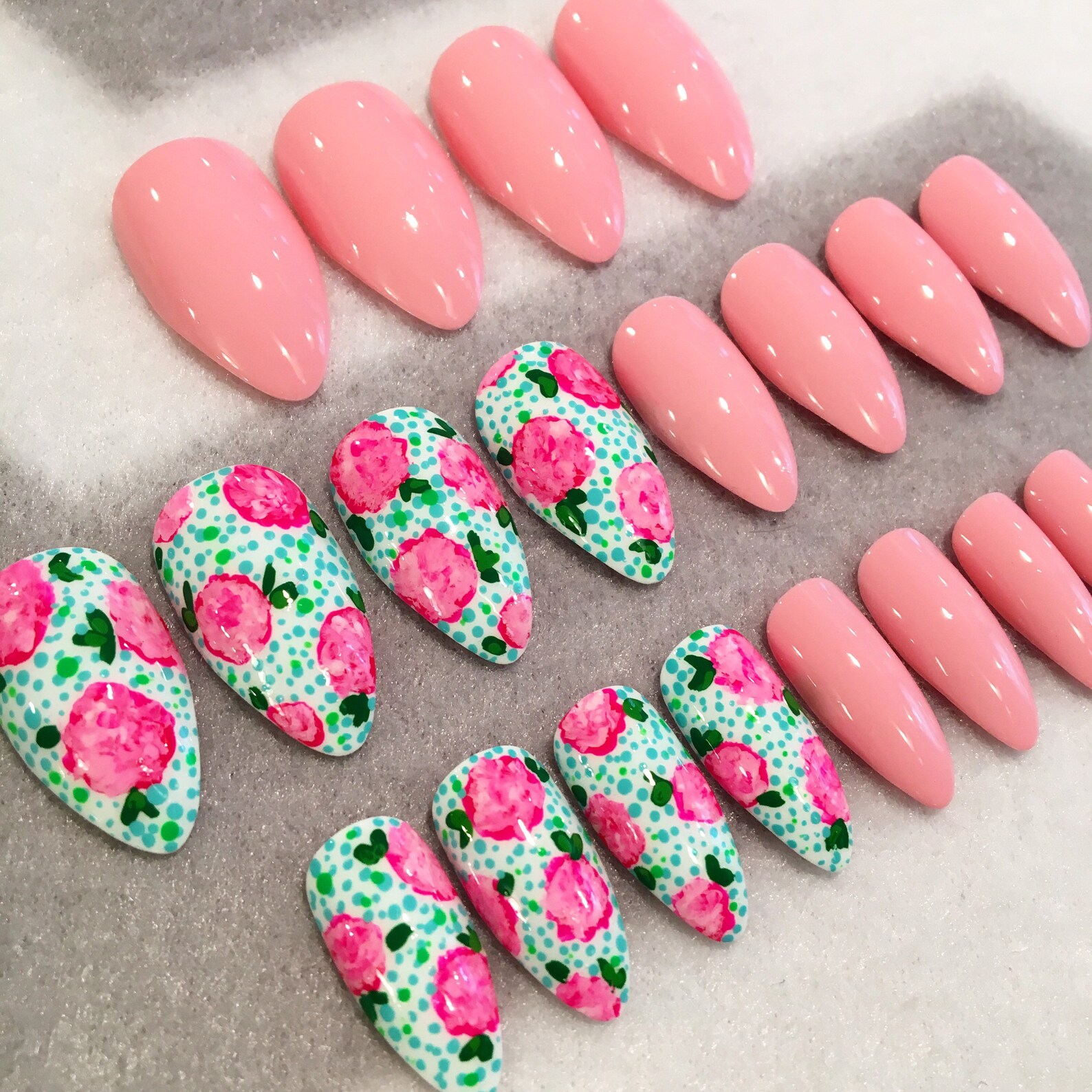 Pink Floral Fake Nails Faux Nails Glue on Nails Pink | Etsy