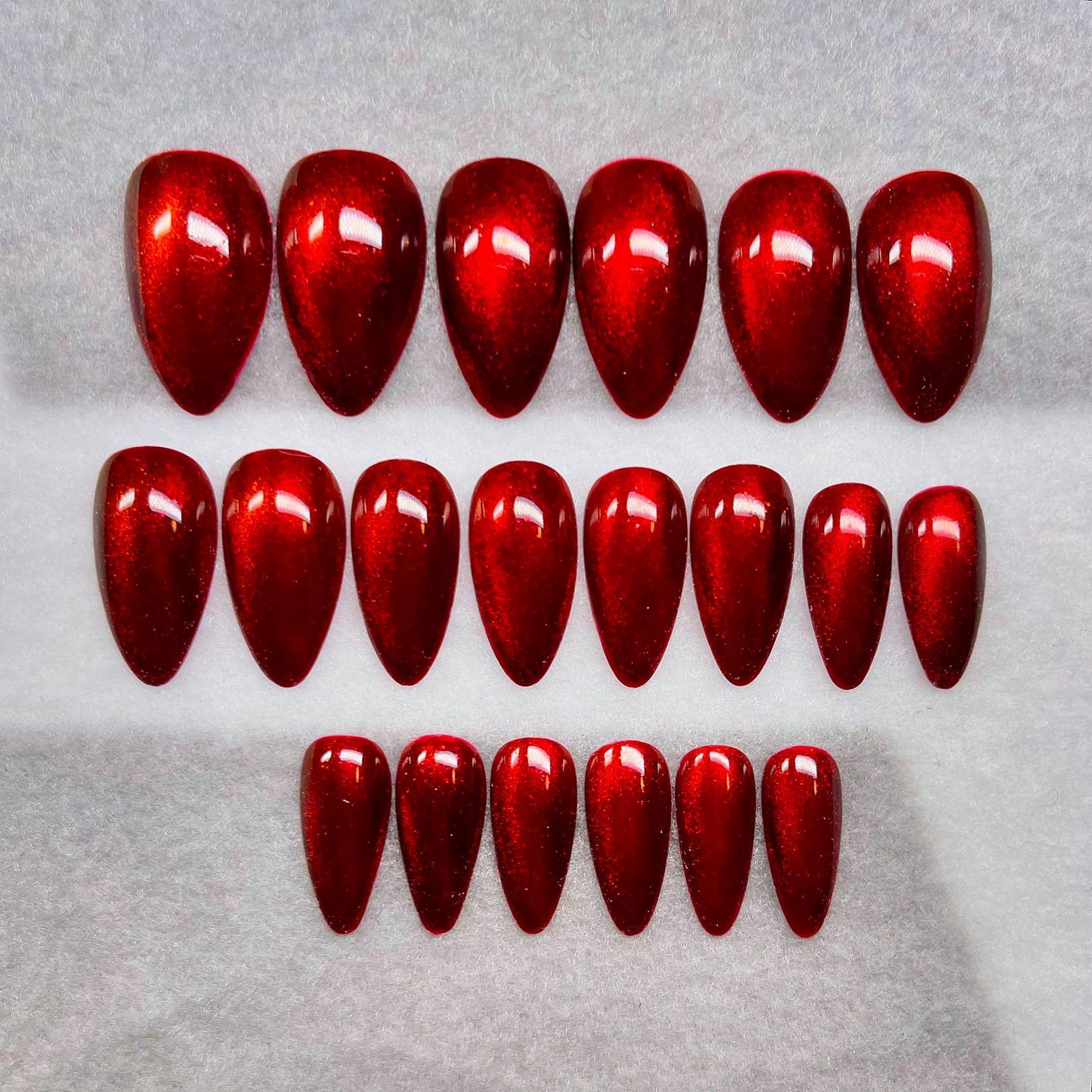 Red Glass Fake Nails, Faux Nails, Glue on Nails, Glass Look, Ruby ...