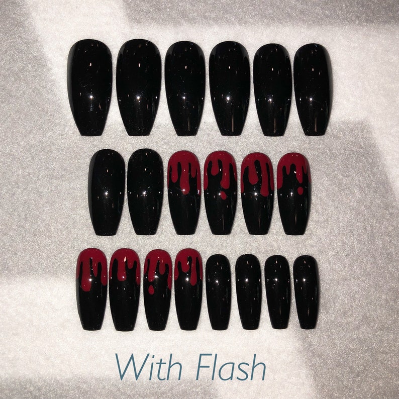 Blood Drip Fake Nails Faux Nails Glue on Nails Black - Etsy