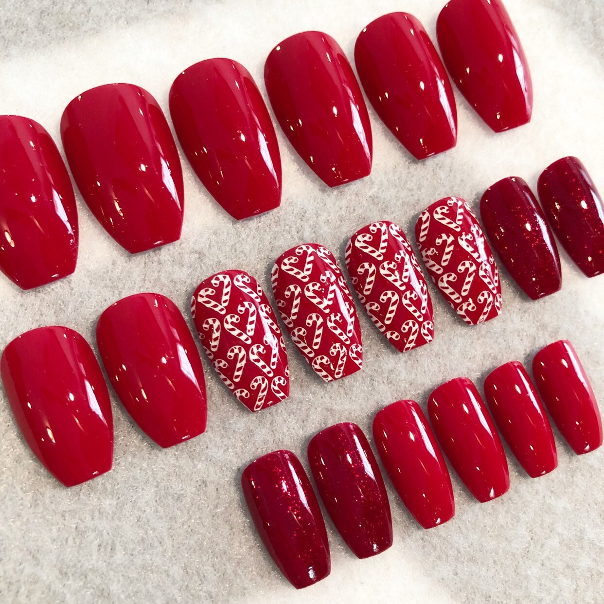 Candy Cane Fake Nails Faux Nails Glue on Nails Red | Etsy