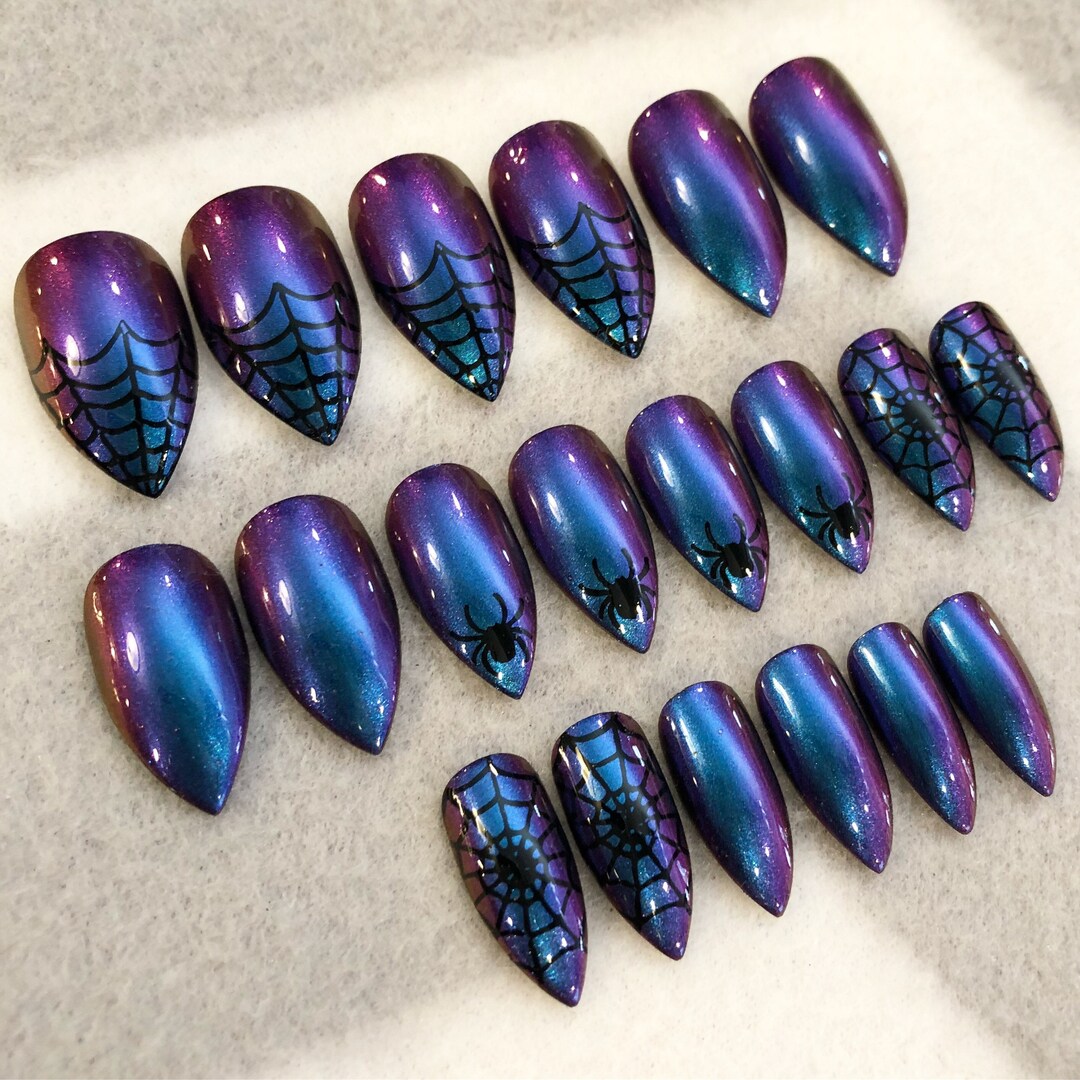 Chameleon Spiderweb Fake Nails, Faux Nails, Glue on Nails, Chameleon ...