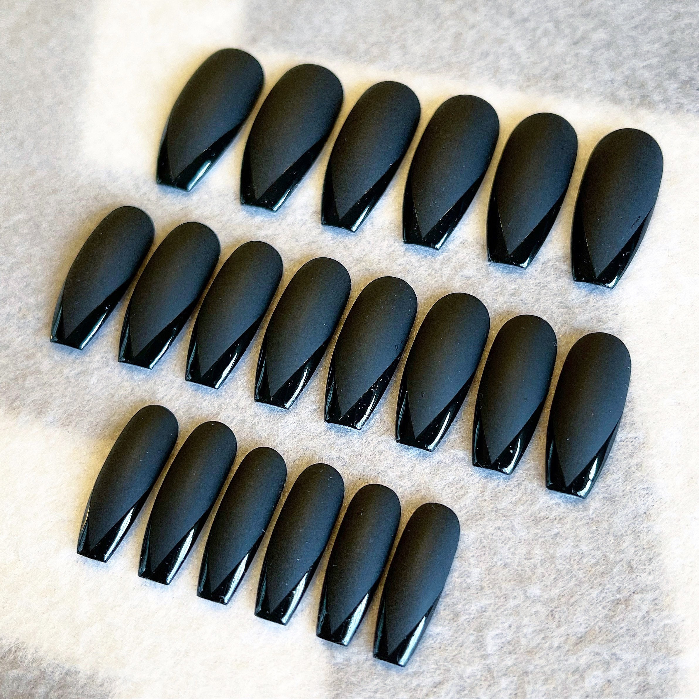 Matte Black and Gloss Faux Nails Fake Nails French Tips - Etsy