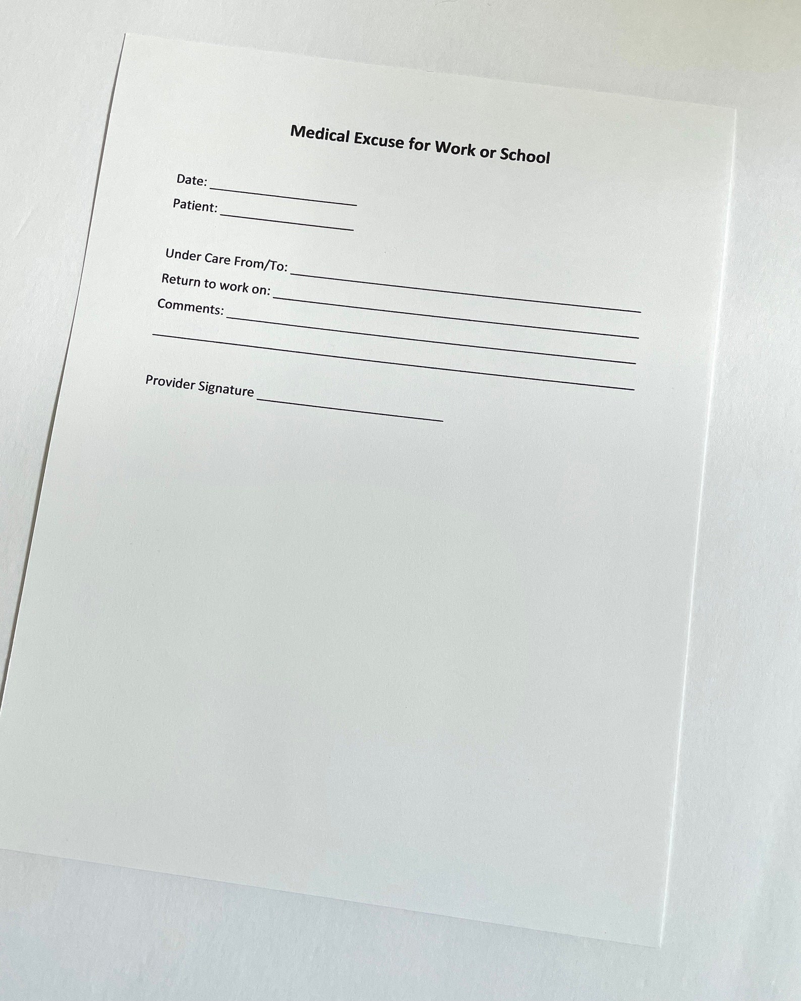 Medical Excuse for Work or School Downloadable Printable Form - Etsy