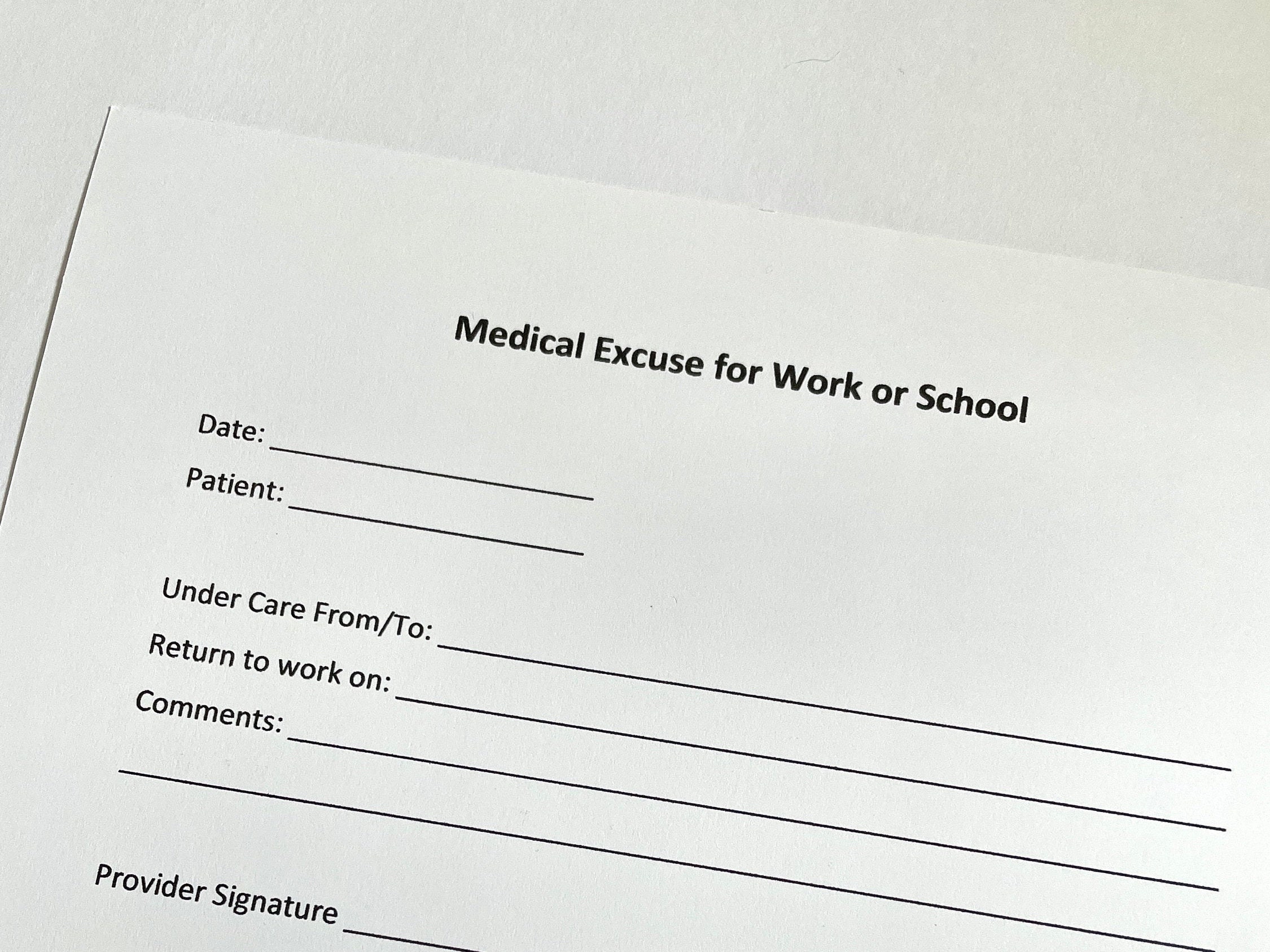 Medical Excuse for Work or School Downloadable Printable Form - Etsy